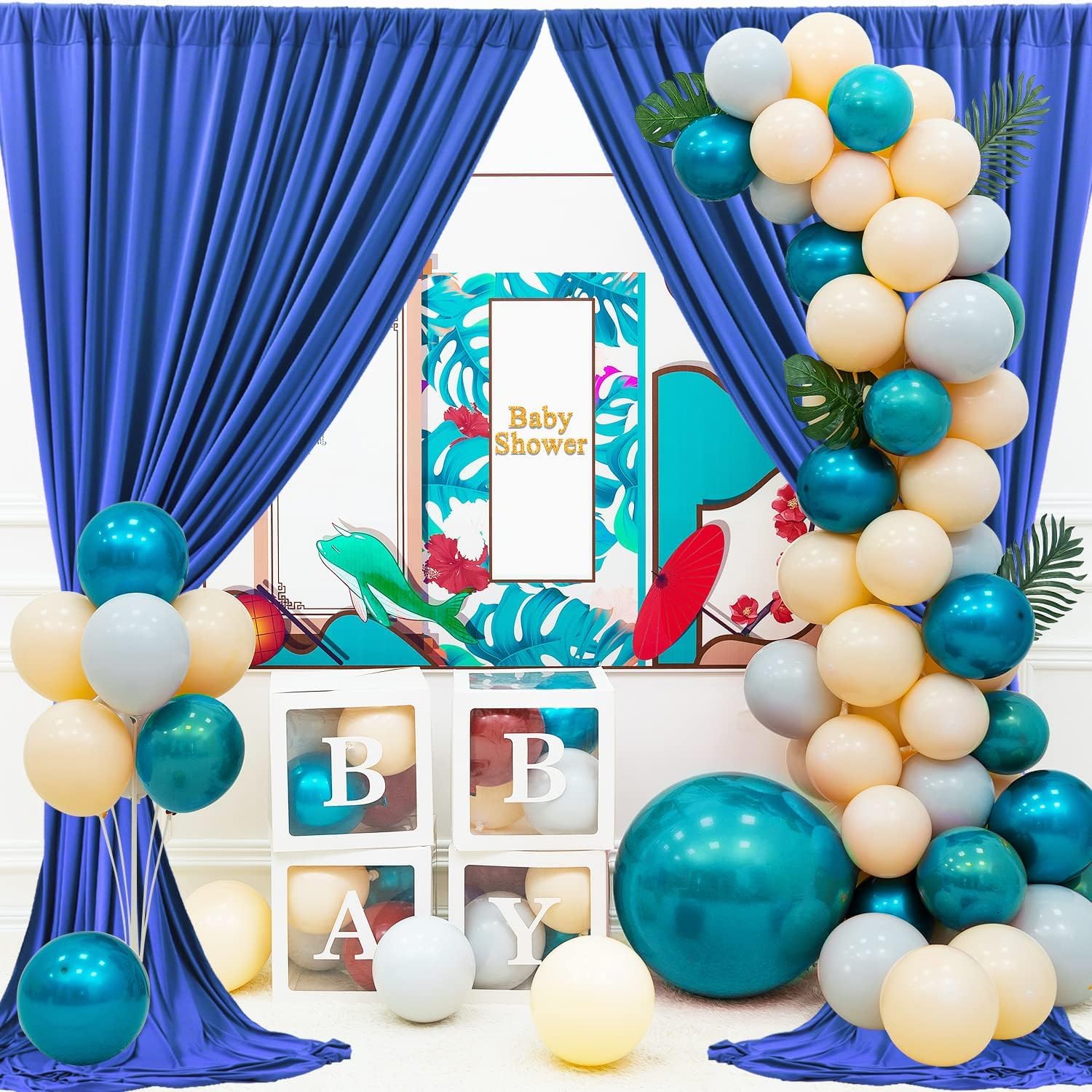 20ft x 10ft Royal Blue Backdrop Curtains for Parties, 4 Panels 5x10ft Wrinkle Free Silky Polyester Photo Backdrop Drapes Background for Birthday Graduation Photography Party Decorations