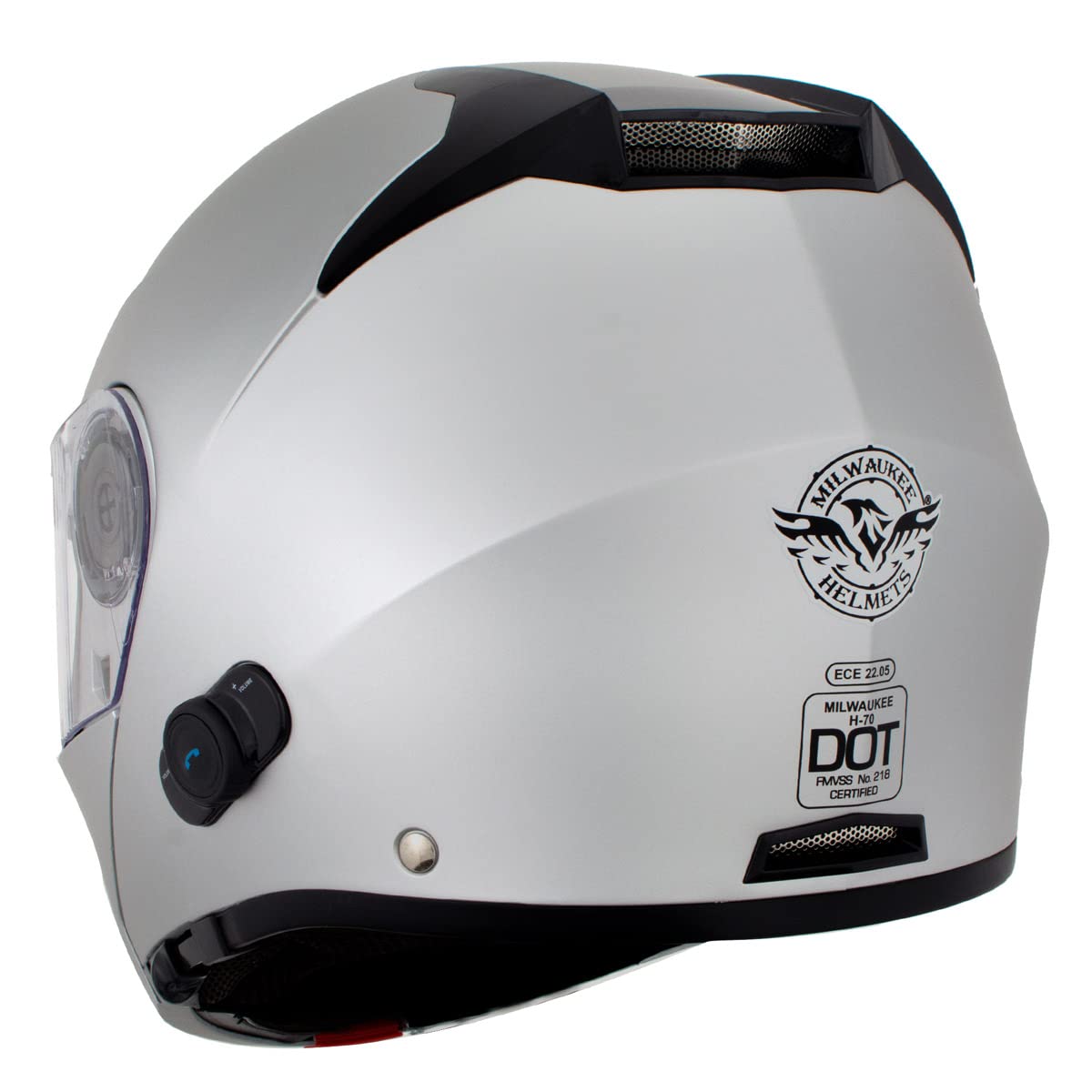 Milwaukee Helmets H7010 Flat Gray 'Mayday' Modular Motorcycle Helmet w/Intercom - Built-in Speaker and Microphone for Men/Women - Large
