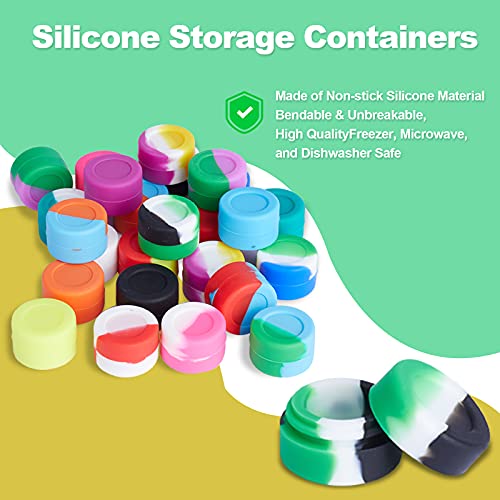 Silicone Wax Container 3ml 50 Pieces Non-Stick Silicone Jars Wax Concentrate Container with Wax Carving Tool and Silicone Mat for Home Travel Business, Random Color
