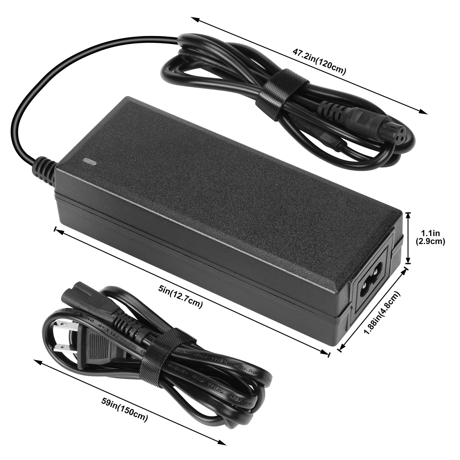 42V 2A Charger with 5.5mm Single Prong DC Plug and 8mm Triple Prong Connector, Two Plugs, Universal Replacement of 36V Lithium Battery
