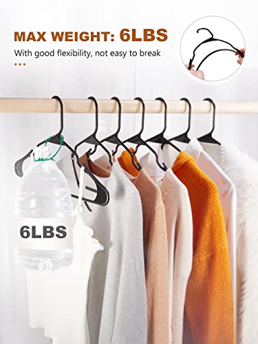 Jersow Black Plastic Hangers 50 Pack, Clothes Hangers Space Saving, Heavy Duty Coat Hangers for Closet, Non Slip Clothing Notched Hangers, Durable Slim Black Hangers for Coat, Shirt, Short, Suits