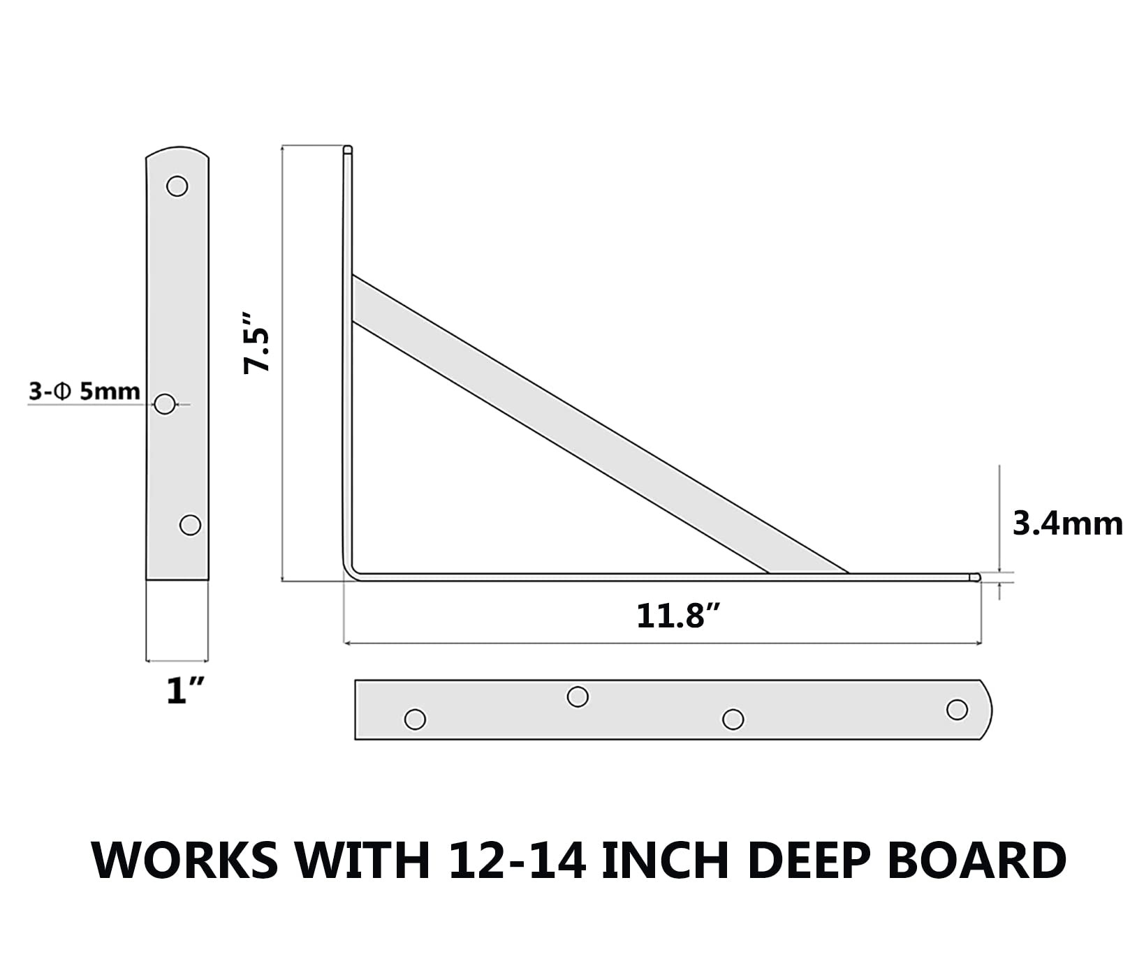 NEODROP 4-Pack 12 Inch Heavy Duty Shelf Brackets, Large Wall Bracket for Garage Storage Shelves, Black Powder-Coated Steel