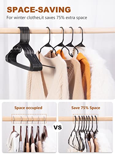 Jersow Black Plastic Hangers 50 Pack, Clothes Hangers Space Saving, Heavy Duty Coat Hangers for Closet, Non Slip Clothing Notched Hangers, Durable Slim Black Hangers for Coat, Shirt, Short, Suits