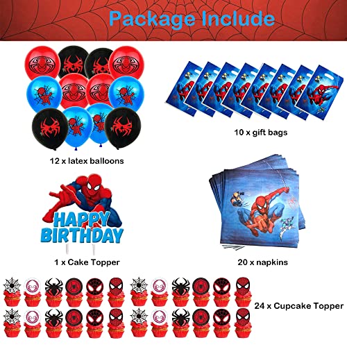 YesMae Spiderman Birthday Party Supplies, Birthday Party Decorations Includes Tablecloth, Masks, Cake Toppers, Banner, Balloons,