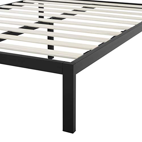 Amazon Basics Metal Bed with Modern Industrial Design Headboard - 14 Inch Height for Under-Bed Storage - Wood Slats - Easy Assemble, Queen, Black