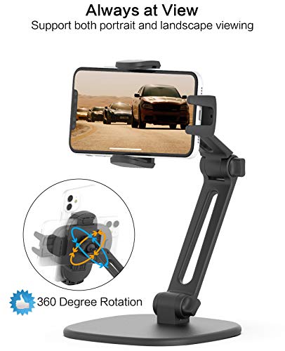 Phone Stand for Desk [No Dropping Stable Triple-Clamp Holder] Adjustable Height 360 Degree Rotation Heavy Base Thick Case Friendly, APPS2Car Multifunctional Cell Phones Stand for iPhone Android Phones