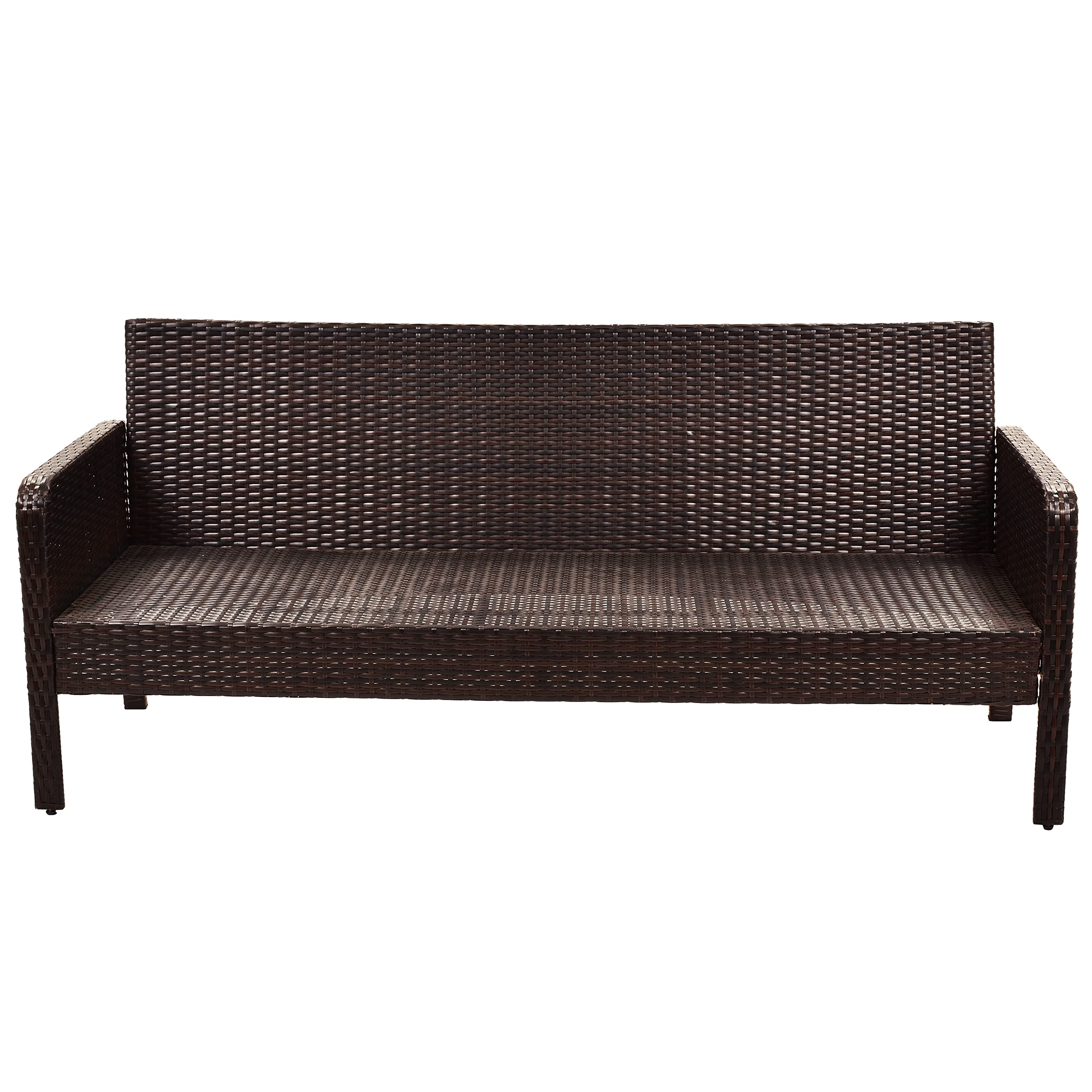SIYAHOME Conversation 6-Piece Outdoor Patio PE Rattan Sofa, Dining Set with Removable Tempered Glass Tea Table for Backyard, Poolside, Deck, Wicker Cushion, Brown + Blue