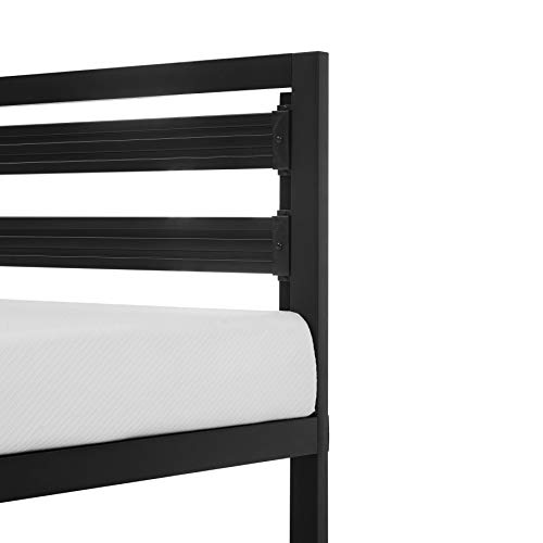 Amazon Basics Metal Bed with Modern Industrial Design Headboard - 14 Inch Height for Under-Bed Storage - Wood Slats - Easy Assemble, Queen, Black