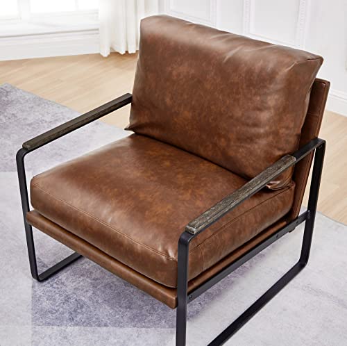 Ball & Cast Mid Century Upholstered Accent Chair Retro Design Armchair with Metal Frame, Brown