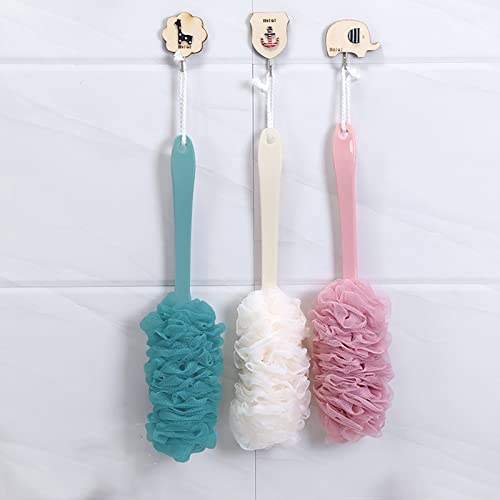 3 PCS Back Brush Long Handle for Shower, Loofah Back Scrubber with Soft Mesh for Body, Shower Brush with Lanyard for Men and Women, Exfoliating Body Scrubber (Blue, Pink, White)