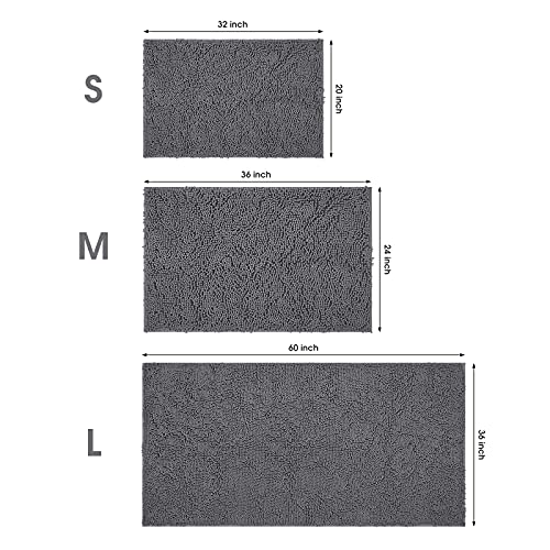 HOMEIDEAS Absorbent Dog Rug, Door Mat for Dog & Cat, Microfiber Chenille Dog Mat for Paws, Non Slip Indoor Door Rug, Pet Rug for Crate, Machine Washable Quick Drying Entry Rug, Grey, 24''x36''