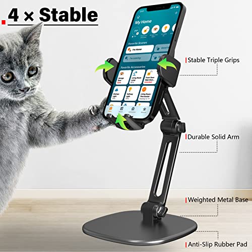 Phone Stand for Desk [No Dropping Stable Triple-Clamp Holder] Adjustable Height 360 Degree Rotation Heavy Base Thick Case Friendly, APPS2Car Multifunctional Cell Phones Stand for iPhone Android Phones