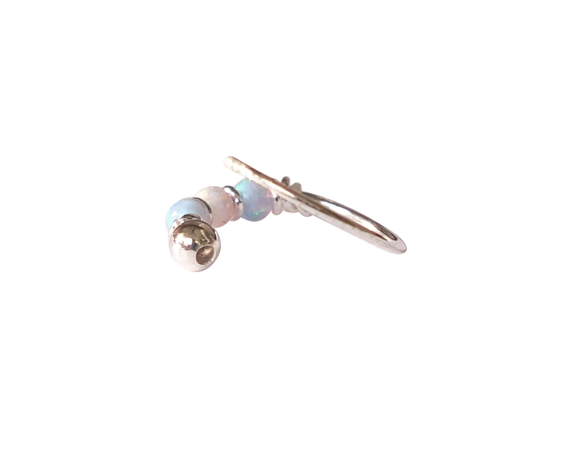 Handmade Silver Single 10MM Cartilgae Helix Piercing Hoop Earring with Trio Blue&White Opal, 925 Sterling Silver Very Small 10MM Thin 22 Gauge Hoop for women, By Miya Jewelry