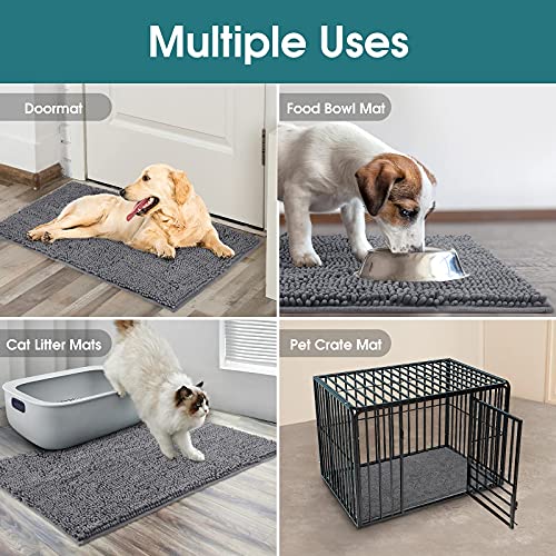HOMEIDEAS Absorbent Dog Rug, Door Mat for Dog & Cat, Microfiber Chenille Dog Mat for Paws, Non Slip Indoor Door Rug, Pet Rug for Crate, Machine Washable Quick Drying Entry Rug, Grey, 24''x36''