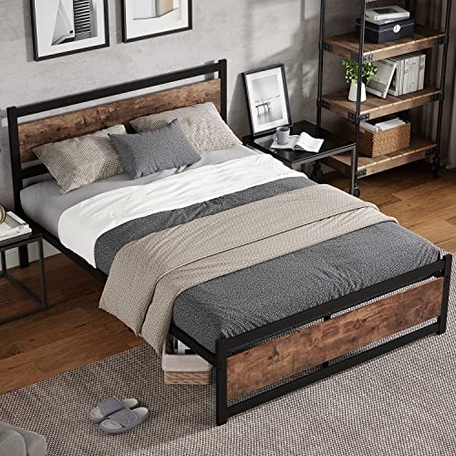 LOTCAIN King Size Bed Frame with Wooden Headboard, Heavy Duty Platform Metal Bed Frame, No Box Spring Needed, Strong Metal Slats Support, Noise-Free, Twin XL/Queen/King (King)