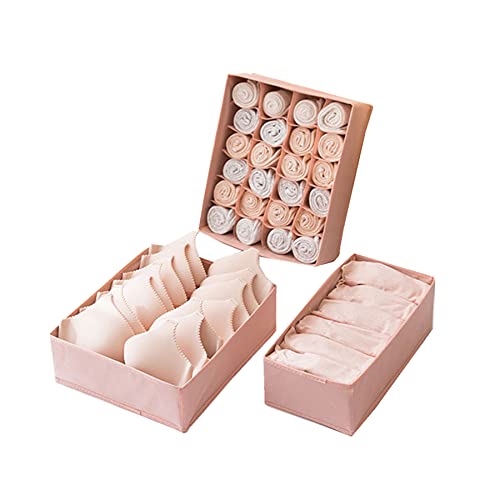 Xicennego Underwear Storage Box Set Drawer Divider, Underwear, Bra, Socks, Tie Storage Box-3 Sets(Pink