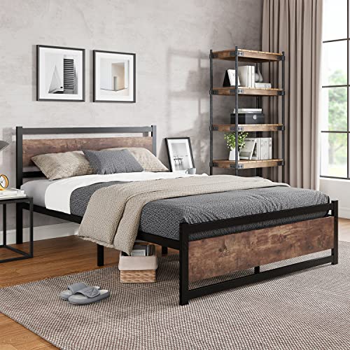 LOTCAIN King Size Bed Frame with Wooden Headboard, Heavy Duty Platform Metal Bed Frame, No Box Spring Needed, Strong Metal Slats Support, Noise-Free, Twin XL/Queen/King (King)