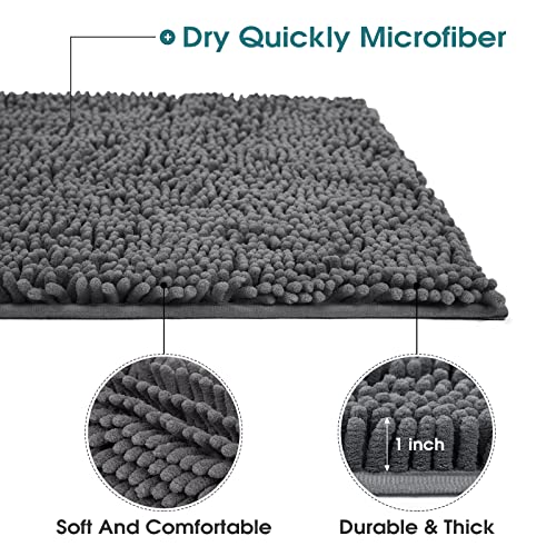 HOMEIDEAS Absorbent Dog Rug, Door Mat for Dog & Cat, Microfiber Chenille Dog Mat for Paws, Non Slip Indoor Door Rug, Pet Rug for Crate, Machine Washable Quick Drying Entry Rug, Grey, 24''x36''