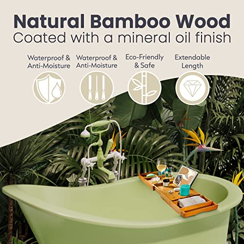 Bomba Bathtub Caddy β Natural Bamboo Bathtub Tray with Soap Holder β Durable Anti-Slip Bathtub Caddy Organizer β Extendable Bathroom Tray β Eco-Friendly and Safe Bamboo Organizer Tray