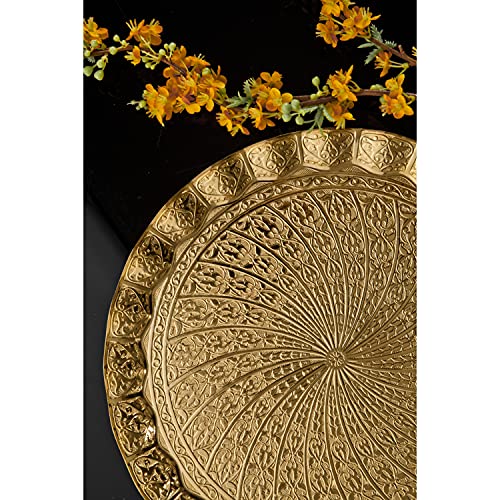 LaModaHome Golden Tea Coffee Serving Tray Set - VIP Special Serving Turkish, Arabic, Moroccan Coffee Tray Gold Plated Ottoman Serving Tray 35 cm