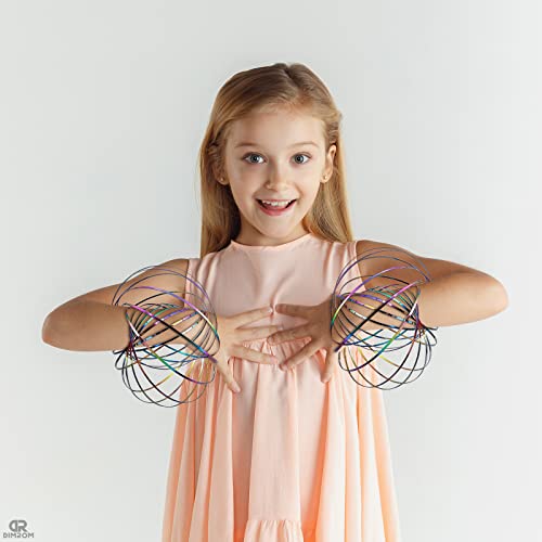 Flow Ring Spinner Ring Arm Toy - Magic Ring Game for Kids Arm Bracelet Kinetic Spiral Flow Ring Spring Toy - 3D Roll Rings Arm Slinky Metal Toy Stainless Ring - Infinity Loop Rainbow Kinetic Flow Ring