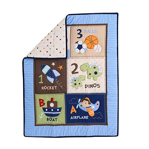 4 PCs Blue Car Theme Nursery Crib Bedding Set Baby Boy Blue Car Thematic Cot Bedding Set 1 Quilt + 1 Skirt + 2 Fitted Sheet
