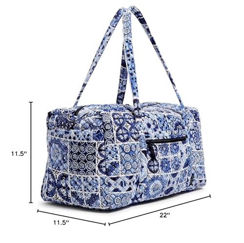 Vera Bradley Women's Cotton Large Travel Duffel Bag, Island Tile Blue - Recycled Cotton, One Size