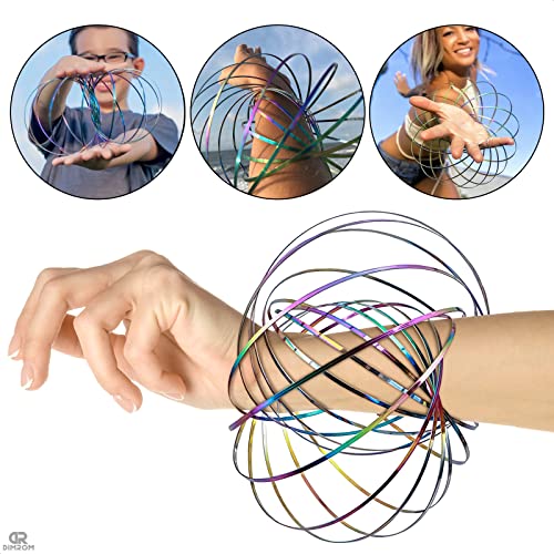 Flow Ring Spinner Ring Arm Toy - Magic Ring Game for Kids Arm Bracelet Kinetic Spiral Flow Ring Spring Toy - 3D Roll Rings Arm Slinky Metal Toy Stainless Ring - Infinity Loop Rainbow Kinetic Flow Ring