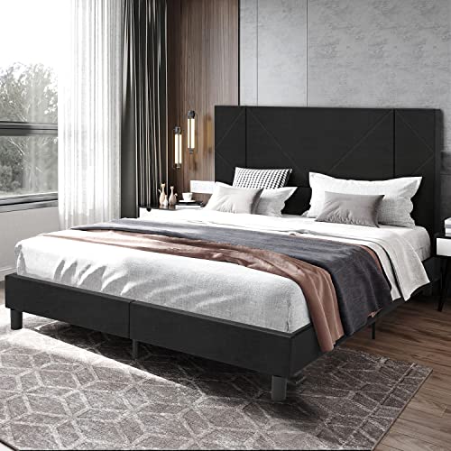 Flolinda Full Size Bed Frame, Upholstered Full Bed Frame with Tufted Velvet Headboard, Mattress Foundation, Strong Wood Slat Support Double Bed Frame, No Box Spring Needed, Easy Assembly