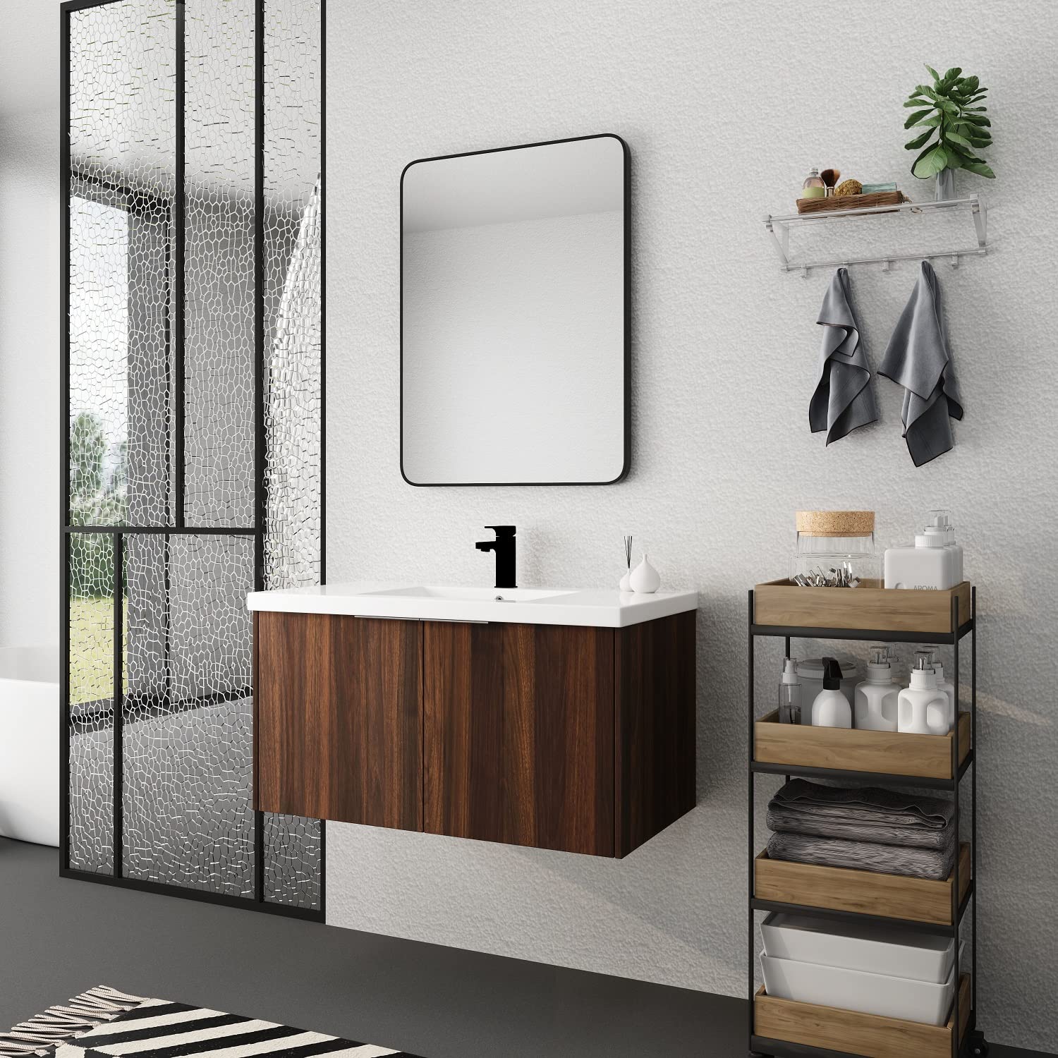 Float Mounting Bathroom Vanity with Sink - 36 Inch Wood Hanging Bath Cabinet with Sink, Soft Close Doors, Modern Bathroom Vanity Set with Top Basin & Storage Cabinet for Apartment Dorm
