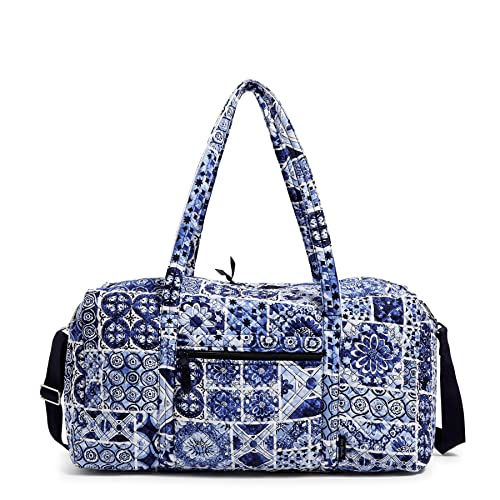 Vera Bradley Women's Cotton Large Travel Duffel Bag, Island Tile Blue - Recycled Cotton, One Size