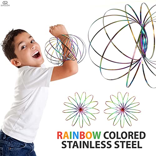Flow Ring Spinner Ring Arm Toy - Magic Ring Game for Kids Arm Bracelet Kinetic Spiral Flow Ring Spring Toy - 3D Roll Rings Arm Slinky Metal Toy Stainless Ring - Infinity Loop Rainbow Kinetic Flow Ring