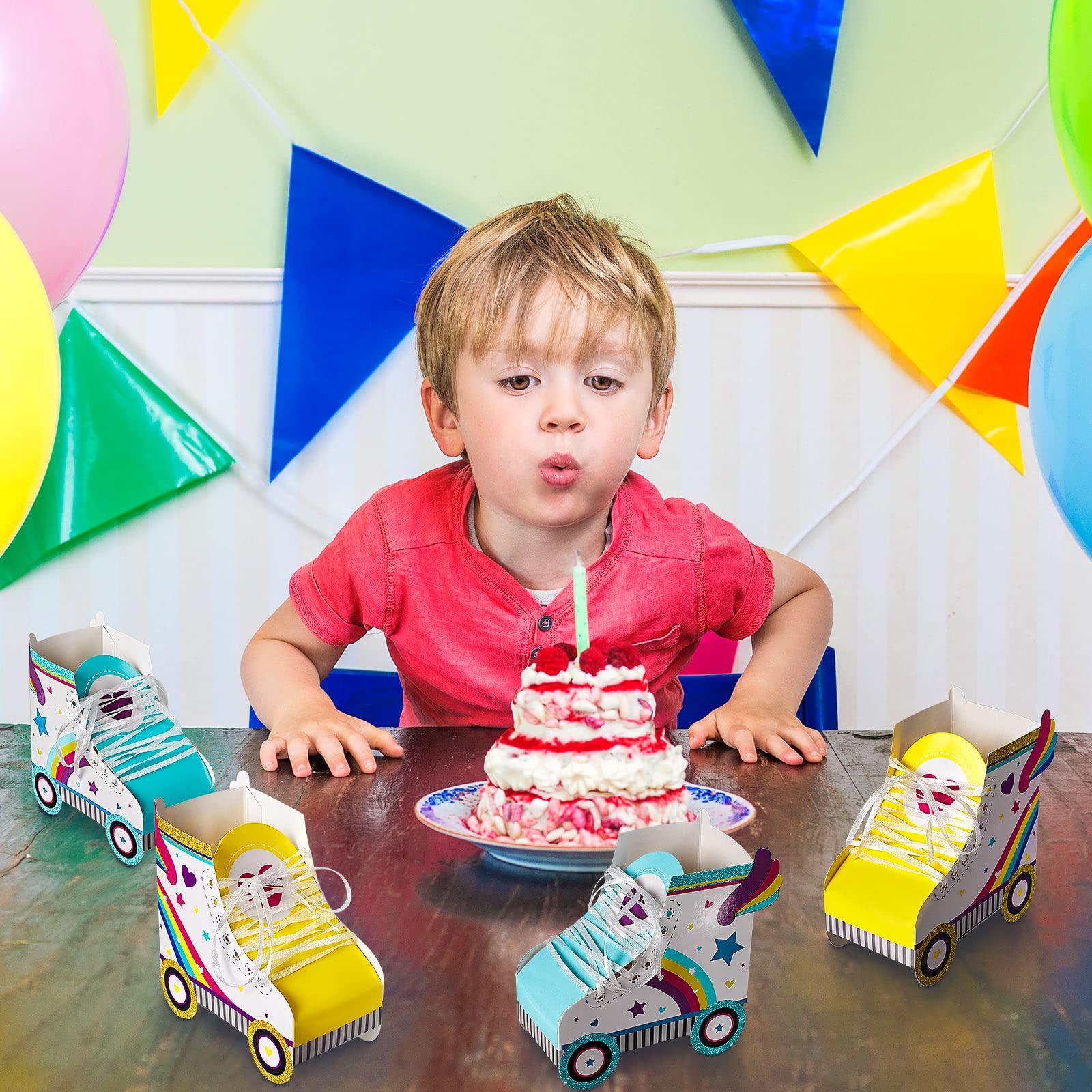 Roller Skating Birthday Party Favor Boxes Sneaker Paper Gift Boxes Skate Small Candy Boxes Treat Boxes Roller Skate Gift Wrap Box for Retro Theme Birthday Party Decoration Supplies, 2 Styles (24 Pcs)