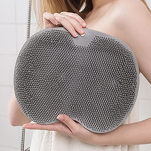 Wall Mounted Back Scrubber, Foot Massage Pad, Shower Foot & Back Scrubber, Silicone Bath Brush with Suction Cups, Bathroom Wash Foot Mat Exfoliating Dead Skin Foot Brush (Grey #q)