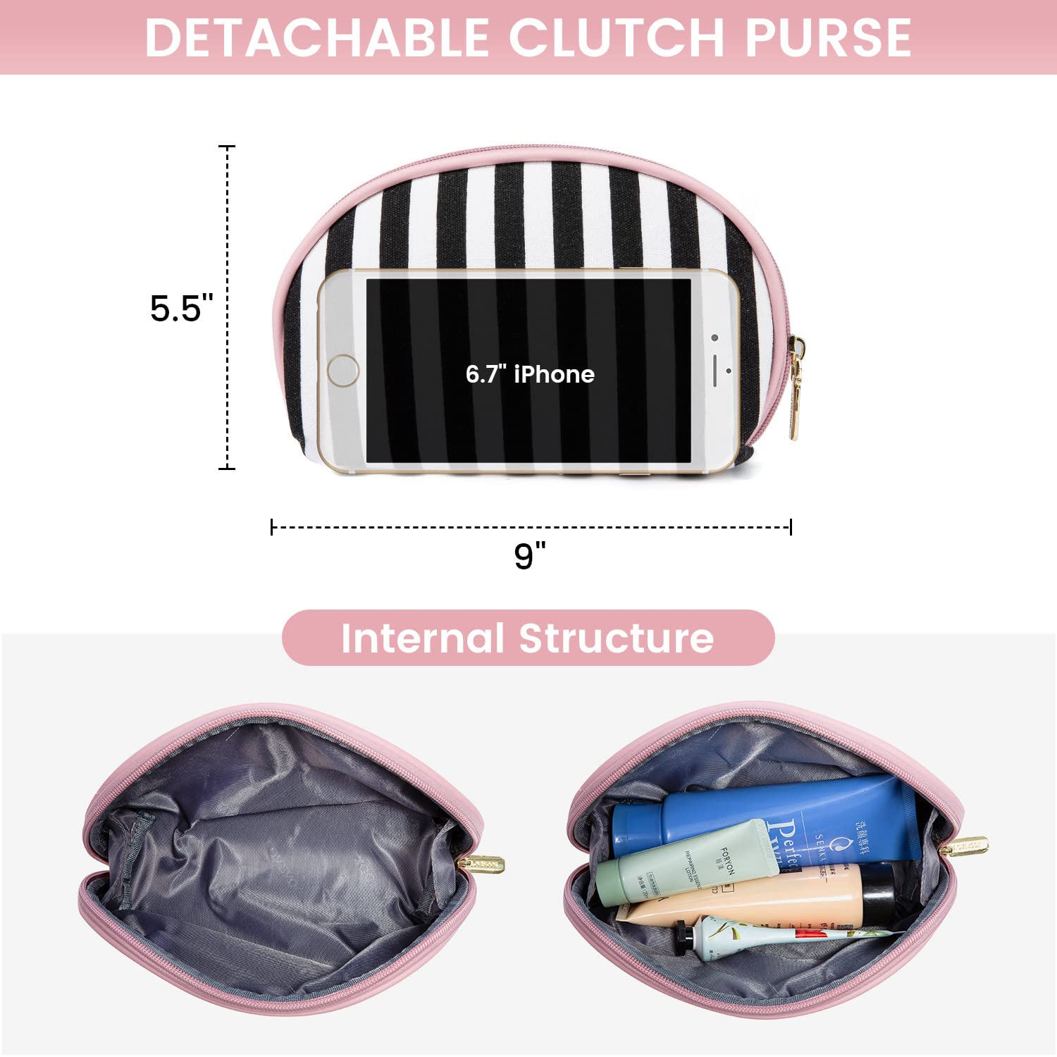 LOVEVOOK Women's Tote Bag - Large Capacity Handbag, Business Briefcase Travel Bag - 2 Pcs Set for 15.6-inch Laptop, Pink-Stripe