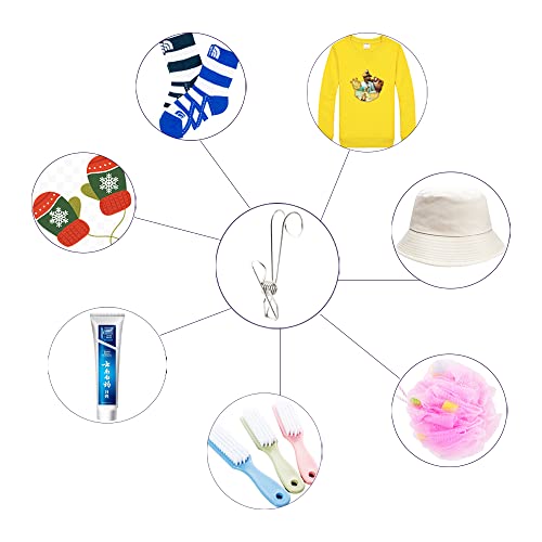 BdiliUSA 12 Pieces Heavy Duty Stainless Steel Long Tail Wire Clothes Pins with Hook, Cord Clothes Pins Hanging Peg Clips Utility Clips for Laundry Outdoor Clothesline Kitchen Camping