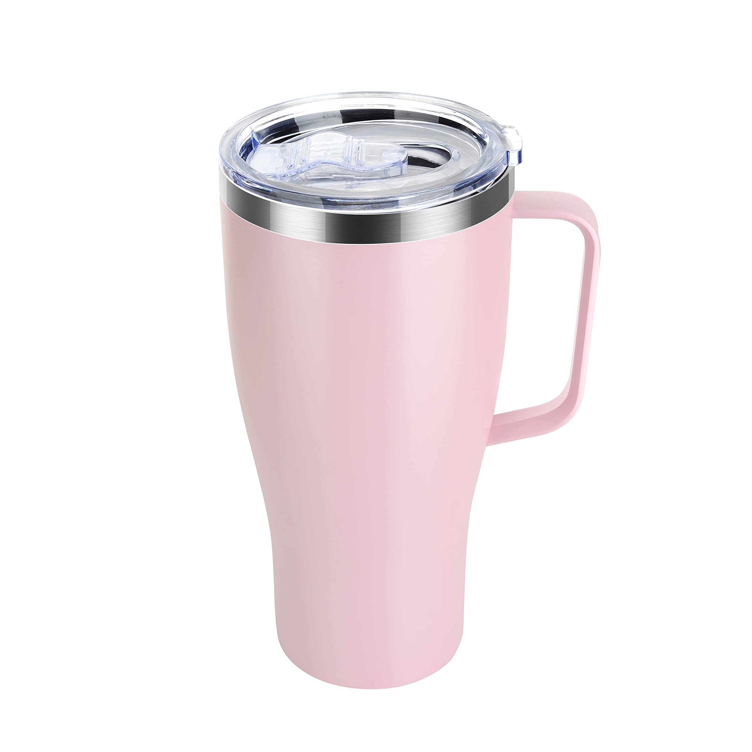 Zukro 32 oz Tumbler with Handle and Straw, No Sweat Double Wall Insulated Stainless Steel Cup with 2 Lids, Leakproof Travel Mug, Keep Drinks Cold 24 Hrs, Dishwasher Safe, Fit in Cup Holder, Pink