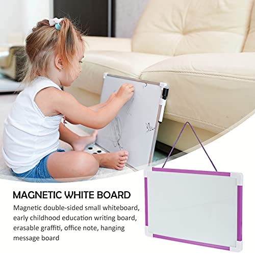 Operitacx Small Dry Erase Whiteboard, Magnetic White Board with Marker, Magnetic Hanging Whiteboard, Portable Mini Double Sided White Board for Drawing, Memo Board (Purple)