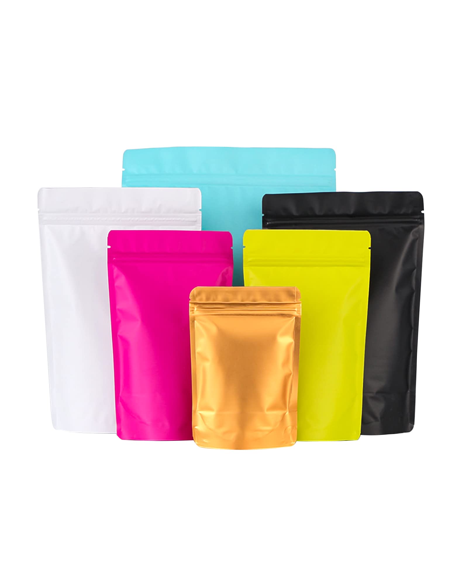 100 Pack Resealable Stand Up Bags,4.7" x 7.9" Smell Proof Pouch Sealable Foil Pouch Bags for Packaging (White)