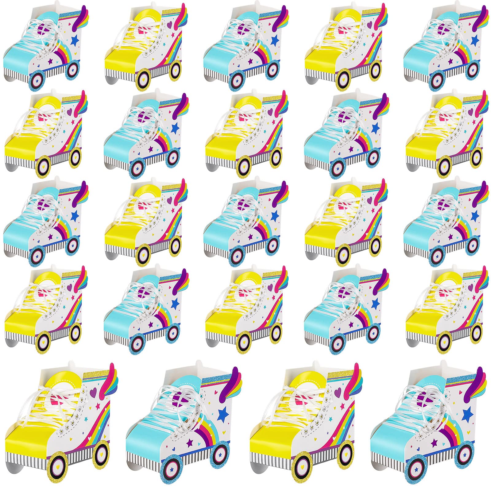 Roller Skating Birthday Party Favor Boxes Sneaker Paper Gift Boxes Skate Small Candy Boxes Treat Boxes Roller Skate Gift Wrap Box for Retro Theme Birthday Party Decoration Supplies, 2 Styles (24 Pcs)