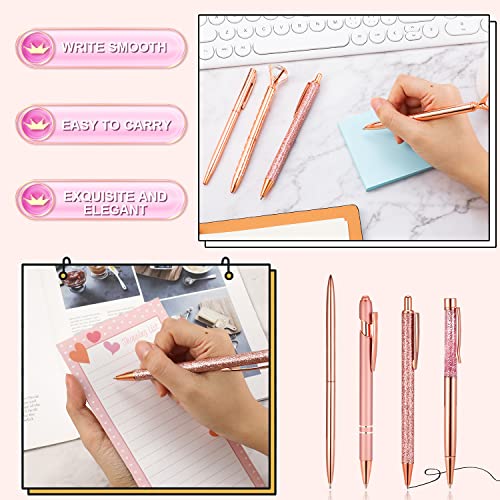 KINBOM 8 PCS Rose Gold Ballpoint Pen Set, Metal Cute Pens for Women, Rose Gold Office Supplies for Writing