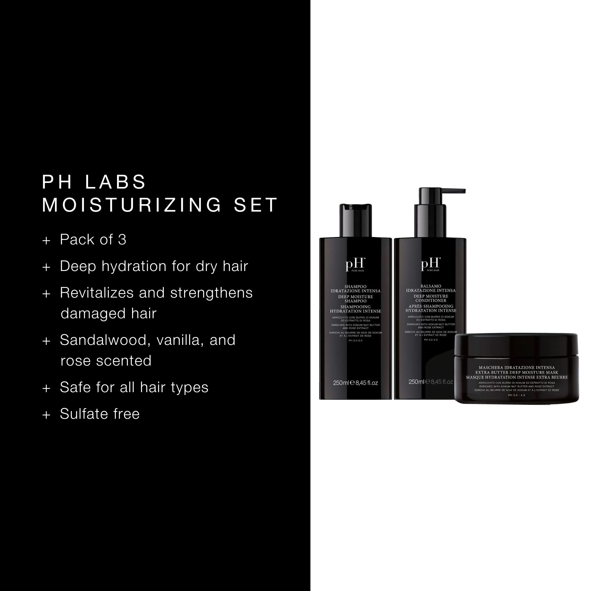 pH PURE HAIR Labs Deep Moisture Set - Deep Moisture Shampoo (8.4oz) and Conditioner (8.4oz) Set with Extra Butter Hair Mask (6.7oz) for Damaged & Dry Hair - 3 Piece Kit