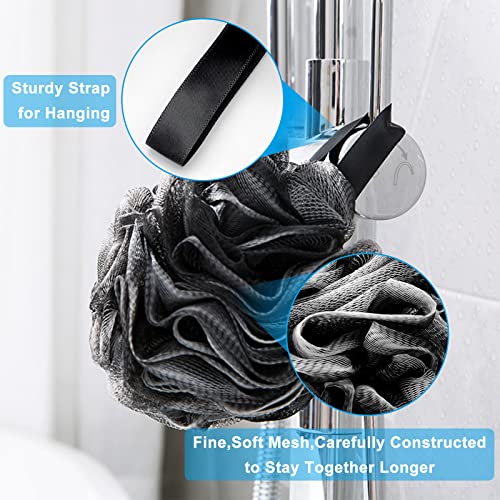 Loofah Handled Back Brush for Shower & Bath Shower Scrubber Bouquet Sponge,1 Pack Long Handled Shower Sponge,2 Pack 75g XL Exfoliate Charcoal Mesh Poufs Shower Bouquet for Women and Men