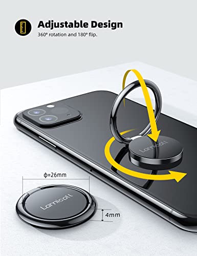 Cell Phone Ring Holder Finger Stand - Lamicall Phone Kickstand, Metal Grip Hook Work with Magnetic Car Mount, Compatible with iPhone 14 13 12 Mini 11 Pro Xs Max XR X 8 Plus, Smartphone Accessories BLK
