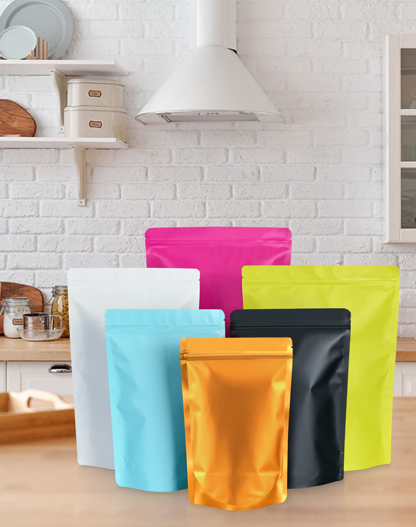 100 Pack Resealable Stand Up Bags,4.7" x 7.9" Smell Proof Pouch Sealable Foil Pouch Bags for Packaging (White)