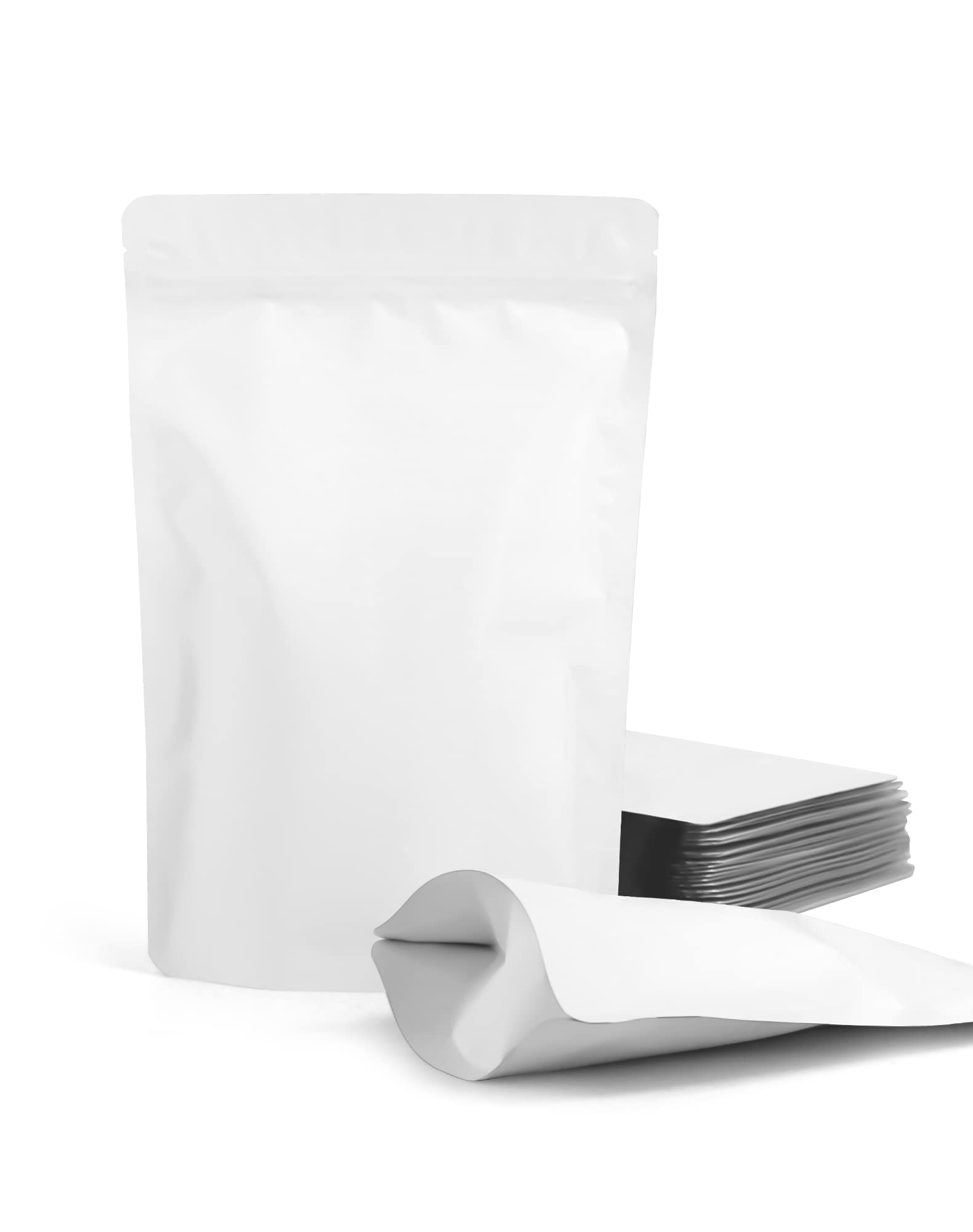 100 Pack Resealable Stand Up Bags,4.7" x 7.9" Smell Proof Pouch Sealable Foil Pouch Bags for Packaging (White)