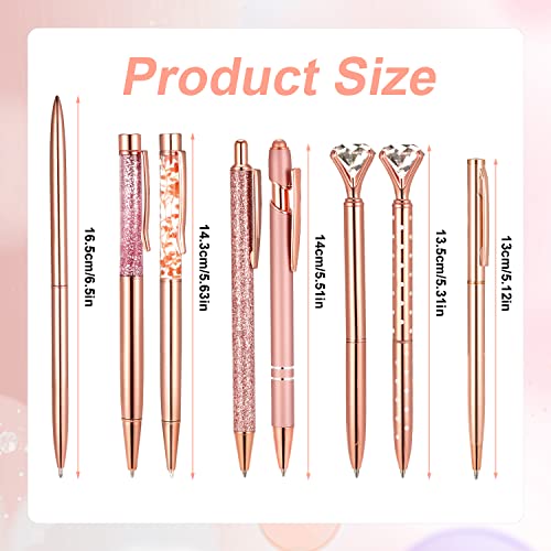 KINBOM 8 PCS Rose Gold Ballpoint Pen Set, Metal Cute Pens for Women, Rose Gold Office Supplies for Writing