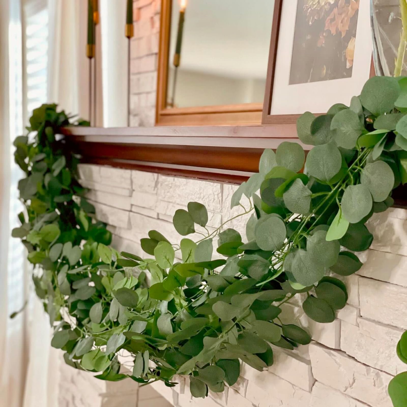 CQURE 12 Pack 84Ft Eucalyptus Garland,Artificial Eucalyptus Leaves Table Greenery Garland Wreath Vines for Wedding Party Table Fireplace Bedroom Wall Room Decor