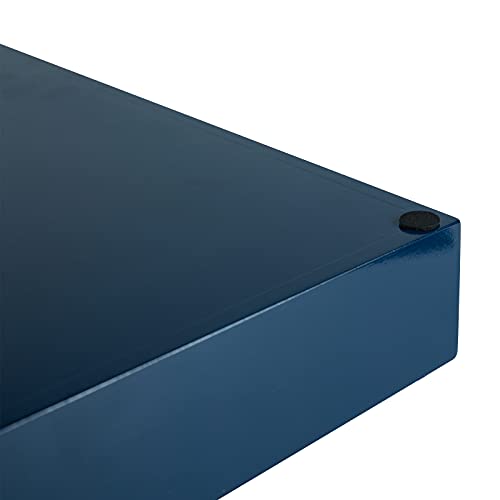 Qmpro Rectangular Decorative Tray Luxury Large Serving Ottoman Trays High Glossy Wooden Coffee Table Decor for Food with Polished Golden Metal Handles,16x12x3.2 Inch,Glossy Navey Blue