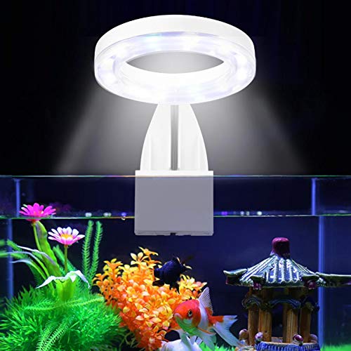 GVOREE 5W Mini Fish Tank Light White Clip-on Aquarium Lights for Small Betta Fish Tank,Round Light Aquatic Plant Lighting (White Body + Blue LED Light) Suitable for Small Fish Tanks